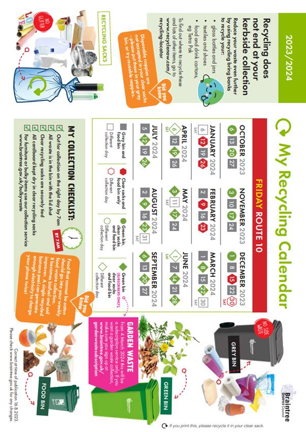 Route 10 collection calendar download – Braintree District Council